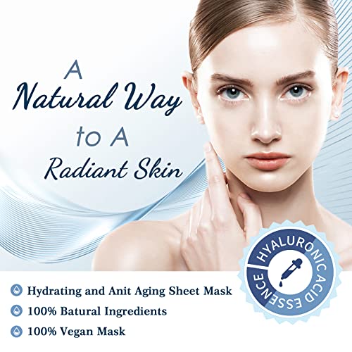 Face Mask Skin Care Hydrating Face Masks Sheets, Hyaluronic Acid Sheets Pack Deep Moisturizing Facemask Anti Aging Facial Mask for Women Skin Care Face Masks beauty- Smoothing Rejuvenating, Pack of 10