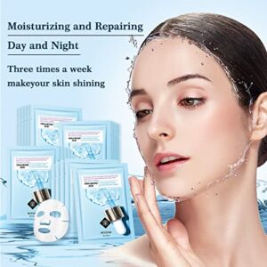 Face Mask Skin Care Hydrating Face Masks Sheets, Hyaluronic Acid Sheets Pack Deep Moisturizing Facemask Anti Aging Facial Mask for Women Skin Care Face Masks beauty- Smoothing Rejuvenating, Pack of 10