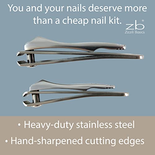 Nail Clippers by Zizzili Basics - 3 Piece Nail Clipper Set - Stainless Steel Fingernail & Toenail Clippers with Nail File and Brown Travel Case - Best Nail Care for Men, Women, Manicure & Pedicure