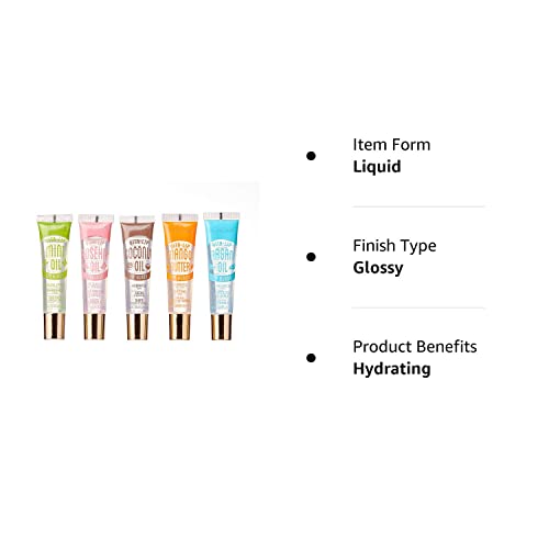 Broadway Vita-Lip Clear Lip Gloss 0.47oz/14ml (5PCS Mint & Coconut & Rosehip & Mango Butter & Argan Oil) (5 PCS SET)