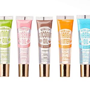 Broadway Vita-Lip Clear Lip Gloss 0.47oz/14ml (5PCS Mint & Coconut & Rosehip & Mango Butter & Argan Oil) (5 PCS SET)