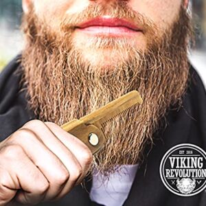 Folding Beard Comb w/Carrying Pouch for Men - All Natural Wooden Beard Comb w/Gift Box - Green Sandalwood Comb for Grooming & Combing Hair, Beards and Mustaches by Viking Revolution