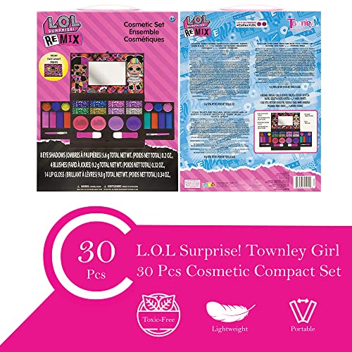 Townley Girl L.O.L. Surprise 30 Pcs Cosmetic Compact Set Includes Mirror, 14 Lip glosses, 8 Eye Shadow, 4 Blushes & 4 Brushes Safe & Non-Toxic Colorful Portable Foldable Makeup Beauty Kit for Girls