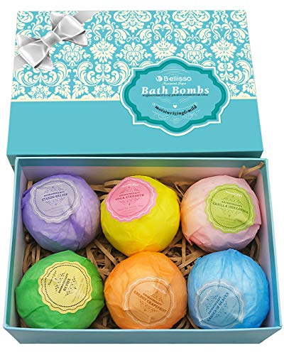 Bath Bombs Ultra Lux Gift Set - 6 XXL Fizzies with Natural Dead Sea Salt Cocoa and Shea Essential Oils - Best Gift Idea for Birthday, Mom, Girl, Him, Kids - Add to Bath Basket