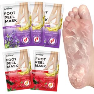 5 pack foot peel mask, exfoliator peel off calluses dead skin callus remover,foot mask for dry cracked feet soft exfoliating foot mask peel with lavender and rose gel for men and women feet peeling mask