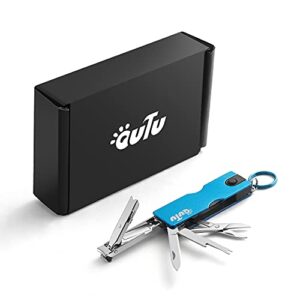 Keychain Nail Clipper Multitool, 8 in 1 EDC Utility Tool with Nail Clipper, Scissors, Tweezers, Gifts for Him Men Husband Dad Boyfriend (Blue)