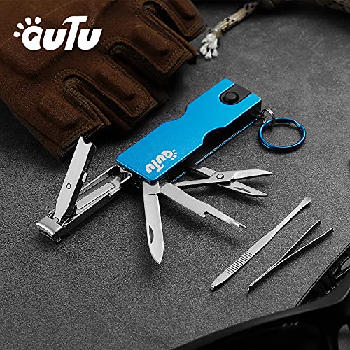 Keychain Nail Clipper Multitool, 8 in 1 EDC Utility Tool with Nail Clipper, Scissors, Tweezers, Gifts for Him Men Husband Dad Boyfriend (Blue)