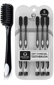 dental expert charcoal toothbrush [gentle soft] slim teeth head whitening brush for adults & children [family pack] – ultra soft medium tip bristles (black)