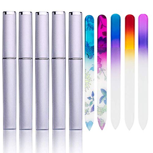 5 Pack Glass Nail Files with Case Crystal Glass Fingernail Files Double Sided Glass Nail File Mixed Color Manicure Set for Gentle Nail Care for Women Girls Christmas