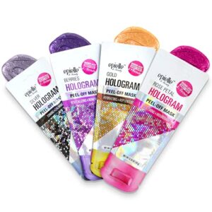 epielle hologram peel off face masks, glitter peel off mask, toning & calming, 8 variety packs (single-use testers)