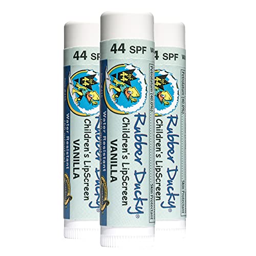 Rubber Ducky - Kid's SPF 44 Lip Balm - Moisturizing Vitamin E Sunscreen For Lips - All Season Broad Spectrum UV Protection - Waterproof 80 Mins -NO-OX Protectant - Clear - Vanilla (3 Packs)