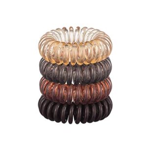 Kitsch Spiral Hair Ties for Women - Waterproof Teleties & Ponytail Holders for Teens | Stylish Phone Cord Hair Ties & Hair Coils for Girls | Coil Hair Ties for Thick Hair & Thin Hair, 4 Pcs (Brunette)