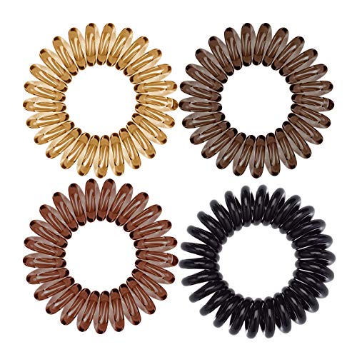 Kitsch Spiral Hair Ties for Women - Waterproof Teleties & Ponytail Holders for Teens | Stylish Phone Cord Hair Ties & Hair Coils for Girls | Coil Hair Ties for Thick Hair & Thin Hair, 4 Pcs (Brunette)