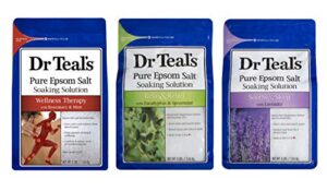 dr. teal’s pure epsom salt soaking solution mothers day gift set (3 pack, 3lbs ea.) – soothe & sleep lavender, relax & relief eucalyptus & spearmint, wellness therapy with rosemary & mint – at home