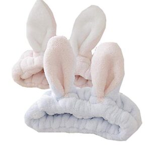 women fashion soft flannel bunny ear makeup cosmetic shower elastic headband 2pcs