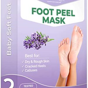 PLANTIFIQUE Foot Peel Mask with Lavender 2 Pack Peeling Foot Mask Dermatologically Tested - Repairs Heels, Removes Dead Skin for Baby Soft Feet - Exfoliating Foot Peel Mask for Dry Cracked Feet