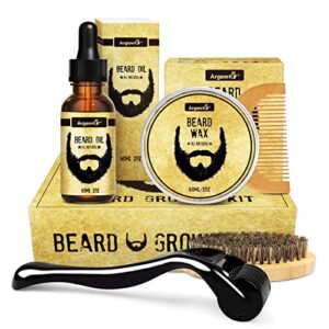 arganrro beard growth kit – beard derma roller, beard oil, beard balm, brush, comb – beard care kit valentine’s day & birthday gift for dad husband & boyfriend