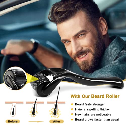 Arganrro Beard Growth Kit - Beard Derma Roller, Beard Oil, Beard Balm, Brush, Comb - Beard Care Kit Valentine's Day & Birthday Gift for Dad Husband & Boyfriend