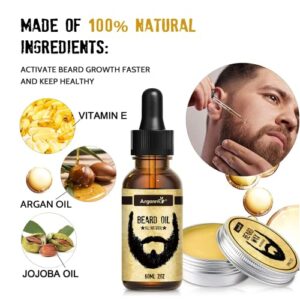 Arganrro Beard Growth Kit - Beard Derma Roller, Beard Oil, Beard Balm, Brush, Comb - Beard Care Kit Valentine's Day & Birthday Gift for Dad Husband & Boyfriend