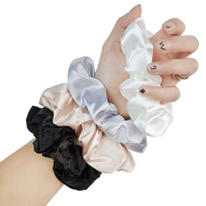 scrunchies hair ties satin silk accessories for women – elastic cute soft no damage big scrunchie no crease stretchy hair girls ponytail holders hair ties for thick curl hair bracelet hair tie