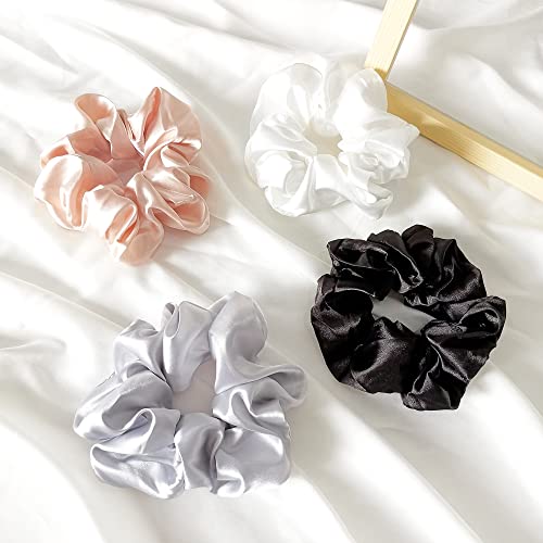 Scrunchies Hair Ties Satin Silk Accessories for Women - Elastic Cute Soft No Damage Big Scrunchie No Crease Stretchy Hair Girls Ponytail Holders Hair Ties For Thick Curl Hair Bracelet Hair Tie