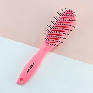 FIXBODY Curved Vent Hair Brush for Blow Drying, Styling and Solon, Detangling Hair Brush for Short Thick Tangles Hair, Both Men and Women, Pink