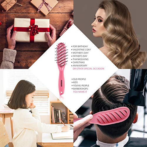 FIXBODY Curved Vent Hair Brush for Blow Drying, Styling and Solon, Detangling Hair Brush for Short Thick Tangles Hair, Both Men and Women, Pink