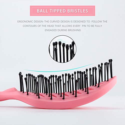 FIXBODY Curved Vent Hair Brush for Blow Drying, Styling and Solon, Detangling Hair Brush for Short Thick Tangles Hair, Both Men and Women, Pink