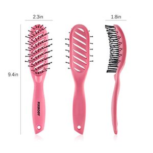 FIXBODY Curved Vent Hair Brush for Blow Drying, Styling and Solon, Detangling Hair Brush for Short Thick Tangles Hair, Both Men and Women, Pink