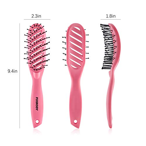 FIXBODY Curved Vent Hair Brush for Blow Drying, Styling and Solon, Detangling Hair Brush for Short Thick Tangles Hair, Both Men and Women, Pink