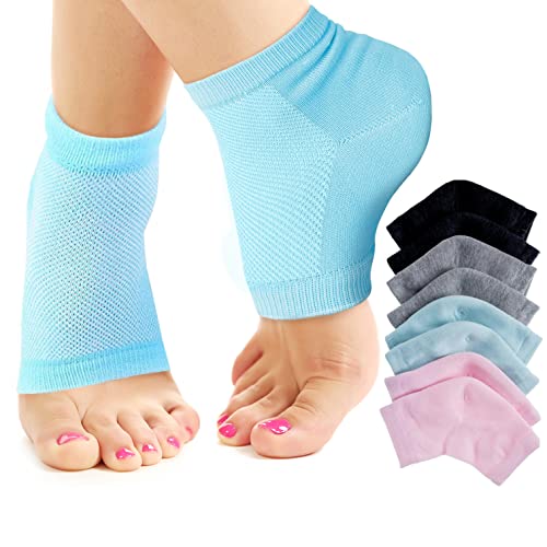 Nado Care 4 Pairs Heels Moisturizing Socks for Dry Cracked Heels Repair - Moisturizing Gel Heel Sleeves Open Toe Comfy Socks Day Night - Pink, Blue, Grey and Black