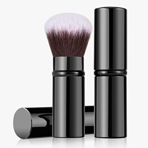 rn beauty retractable kabuki brushes foundation brush powder brush blush brush extensible makeup brush face blender brush professional mineral blending buffing concealer brush aluminum case portable with cover (round top, black)