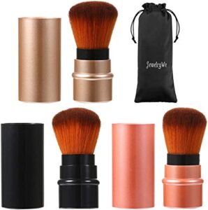 jewelrywe 3 colors cosmetic beauty makeup minerals powder brush travel retractable kabuki brush,foudation blush brush cosmetic tool (3pcs)