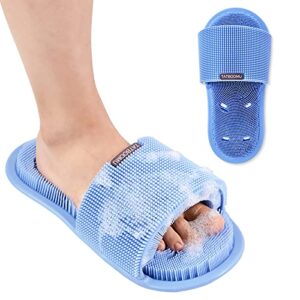 tatboomu shower foot scrubber,soft silicone bristles with non-slip suction cups – cleans,smooths,exfoliates & massages your feet without bending,improve circulation & soothes tired feet (1pcs blue)