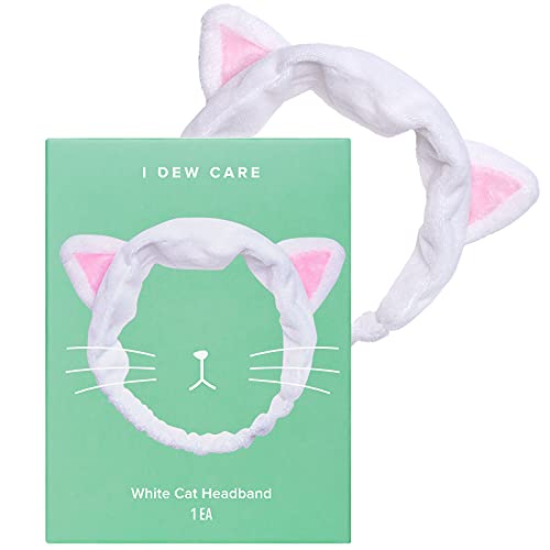 I DEW CARE Face Wash Headband - White Cat | Gift, Spa day, Soft, Cute for Makeup, Shower, Teen Girls Stuff, 1 Count