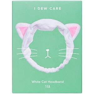 I DEW CARE Face Wash Headband - White Cat | Gift, Spa day, Soft, Cute for Makeup, Shower, Teen Girls Stuff, 1 Count