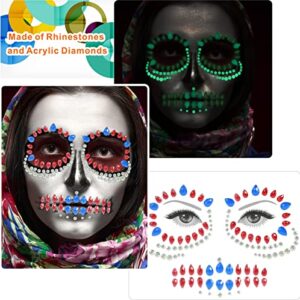 Noctilucent Face Jewels Temporary Tattoo-Luminous Face Gems Rhinestone Stickers Glow In Dark, Halloween, Rave Festival, Party Dress-up, Skeletons, Spiderwebs, Butterfly, Cat Costume Accessories(4Sets)