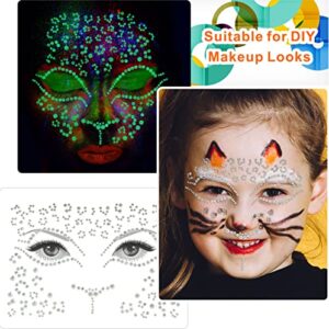 Noctilucent Face Jewels Temporary Tattoo-Luminous Face Gems Rhinestone Stickers Glow In Dark, Halloween, Rave Festival, Party Dress-up, Skeletons, Spiderwebs, Butterfly, Cat Costume Accessories(4Sets)