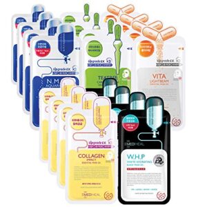 mediheal 20 combo pack facial sheet mask – n.m.f, tea tree, w.h.p, collagen, vita lightbeam – best mask sheet combo value variety pack – hydrating daily skincare sheet face sheet mask