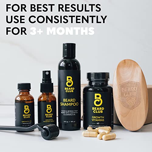 Beard Club Advanced Beard Growth Kit - Grow A Thicker Fuller Beard - Derma Roller for Beard Growth, Beard Growth Oil, Vitamins and Vitamin Spray, Beard Shampoo and Beard Brush - Gift Set