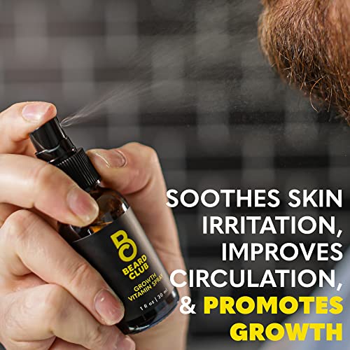 Beard Club Advanced Beard Growth Kit - Grow A Thicker Fuller Beard - Derma Roller for Beard Growth, Beard Growth Oil, Vitamins and Vitamin Spray, Beard Shampoo and Beard Brush - Gift Set