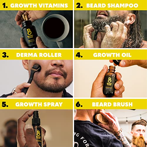 Beard Club Advanced Beard Growth Kit - Grow A Thicker Fuller Beard - Derma Roller for Beard Growth, Beard Growth Oil, Vitamins and Vitamin Spray, Beard Shampoo and Beard Brush - Gift Set