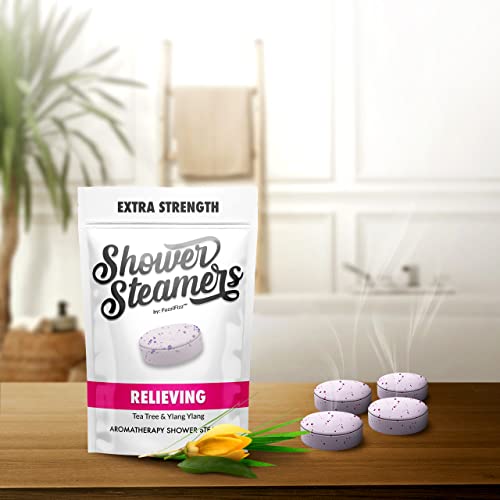 FuzziFizz Shower Steamers Aromatherapy Essential Oil Scented Shower Bombs | Bath Shower Tablets | Spa Shower Steamer Pods | Stress Relief Self Care Gifts for Women, Relieving Bath Vapor (Pack of 8)