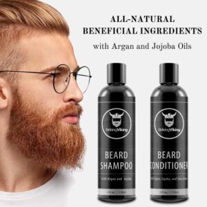 Beard Shampoo and Beard Conditioner for Men, All-Natural Beard Wash Set Cleanse Softens & Conditions with Organic Argan and Jojoba Beard Oils, Sulfate & Paraben Free by Striking Viking