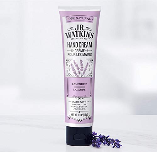 J.R. Watkins Natural Moisturizing Hand Cream, Hydrating Hand Moisturizer with Shea Butter, Cocoa Butter, and Avocado Oil, USA Made and Cruelty Free, 3.3oz, Lavender, Single