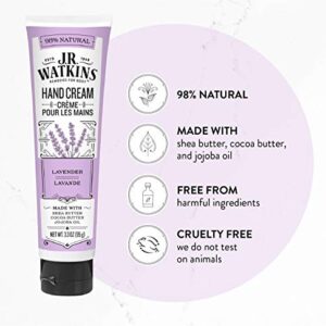 J.R. Watkins Natural Moisturizing Hand Cream, Hydrating Hand Moisturizer with Shea Butter, Cocoa Butter, and Avocado Oil, USA Made and Cruelty Free, 3.3oz, Lavender, Single