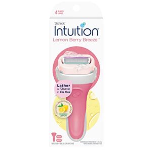 schick intuition lemon berry breeze razors for women | 1 razor & 2 intuition razor blades refill with organic lemon