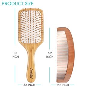 Hair Brush-Natural Wooden Bamboo Brush and Wooden Comb Set Paddle Hairbrush for Women Men and Kids Make Thick Curly Hair Health and Massage Scalp