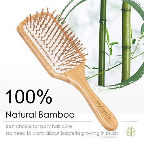 Hair Brush-Natural Wooden Bamboo Brush and Wooden Comb Set Paddle Hairbrush for Women Men and Kids Make Thick Curly Hair Health and Massage Scalp