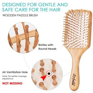 Hair Brush-Natural Wooden Bamboo Brush and Wooden Comb Set Paddle Hairbrush for Women Men and Kids Make Thick Curly Hair Health and Massage Scalp